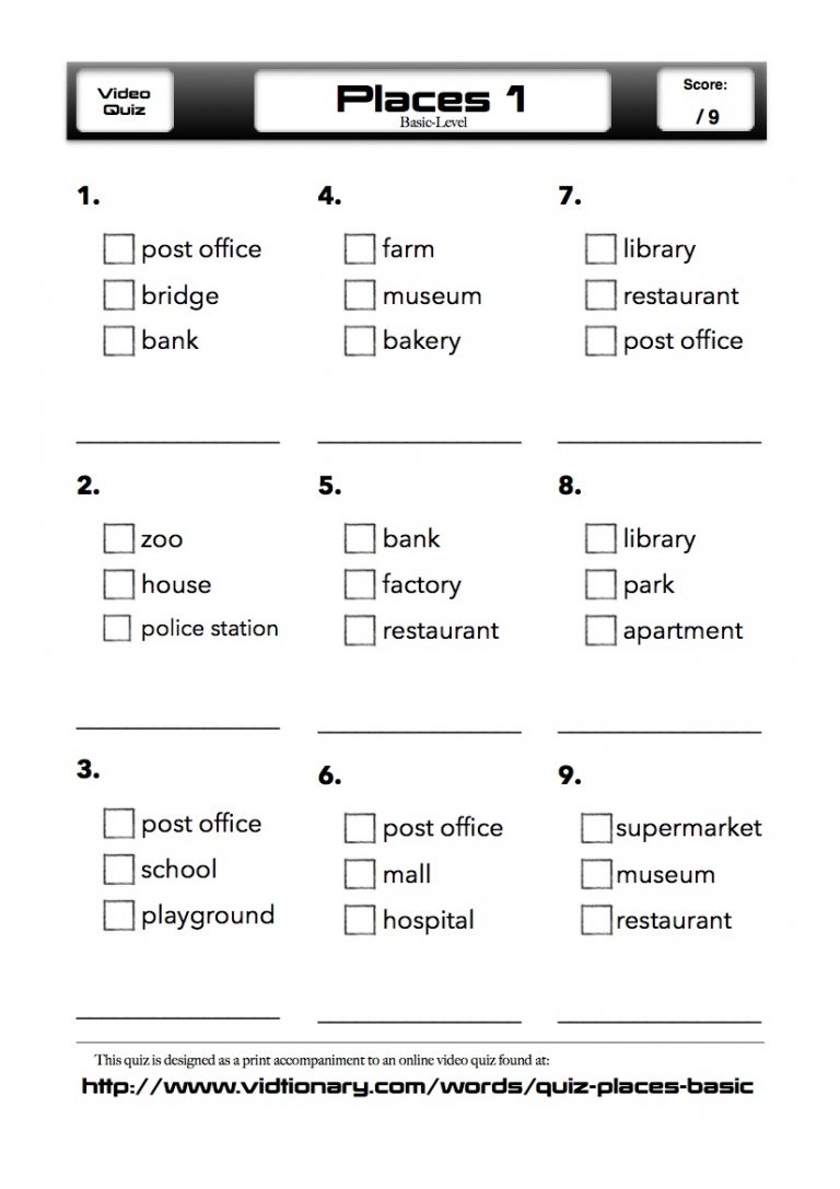 Quiz: Places (basic) – Vidtionary: A Video Dictionary